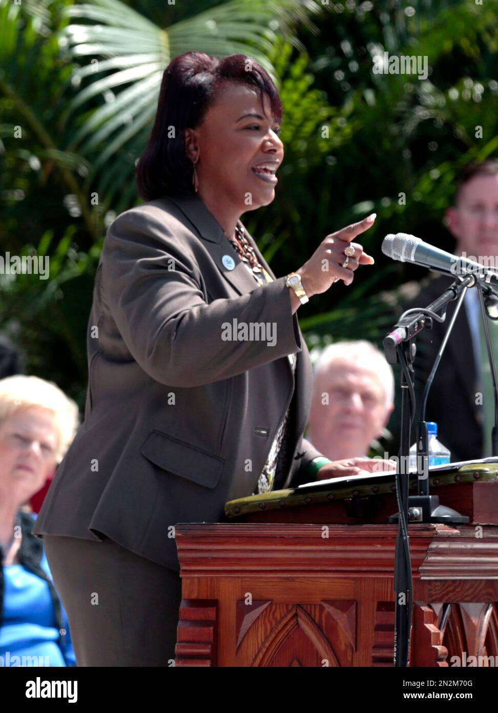 Bernice King, daughter of Dr. Martin Luther King, speaks to a crowd of ...