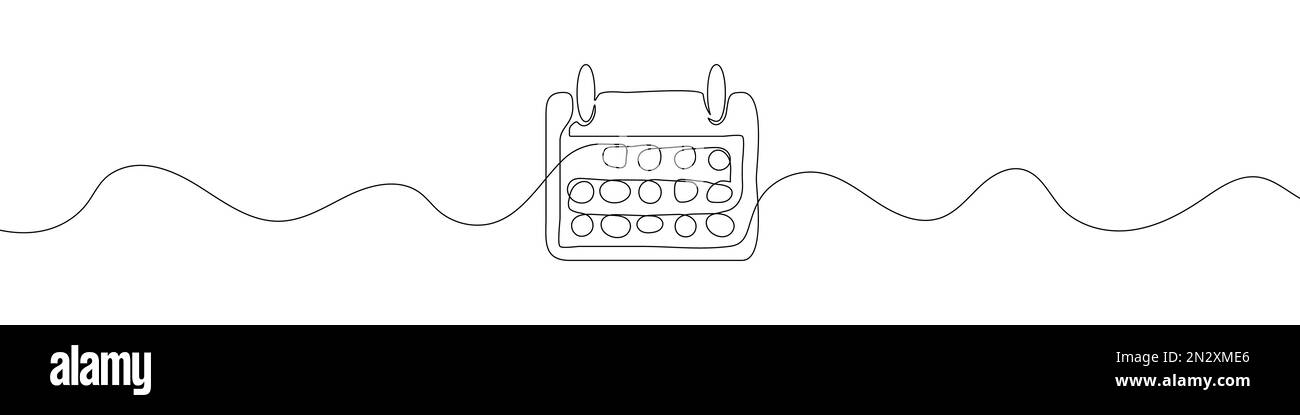 Disegno lineare continuo del calendario. Disegno a linea singola del ...