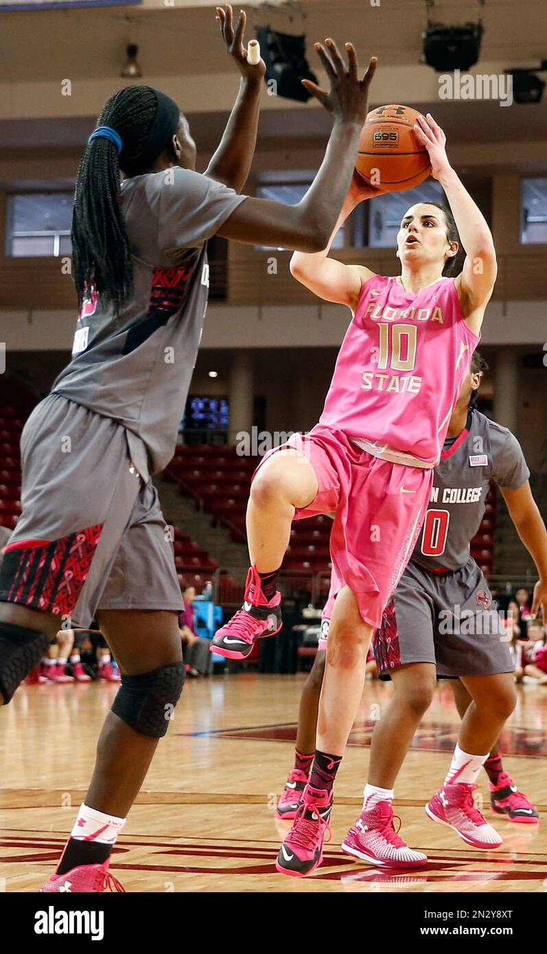 Florida State's Leticia Romero (10) goes up to shoot over Boston ...