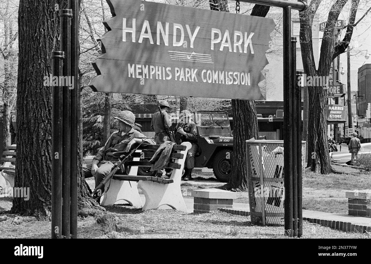National Guard troopers set up a command post at W.C. Handy Park in ...