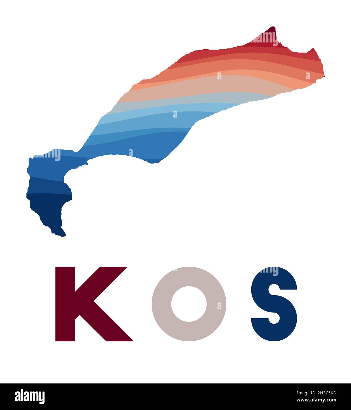 Mappa di Kos. Mappa dell'isola con belle onde geometriche in rosso blu ...