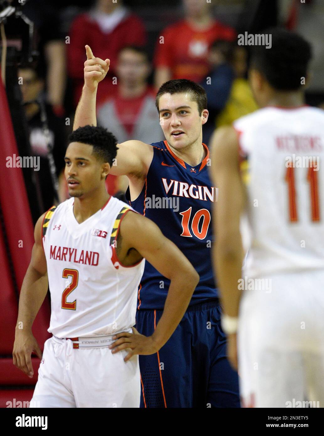 Virginia forward/center Mike Tobey (10) reacts after he was fouled ...
