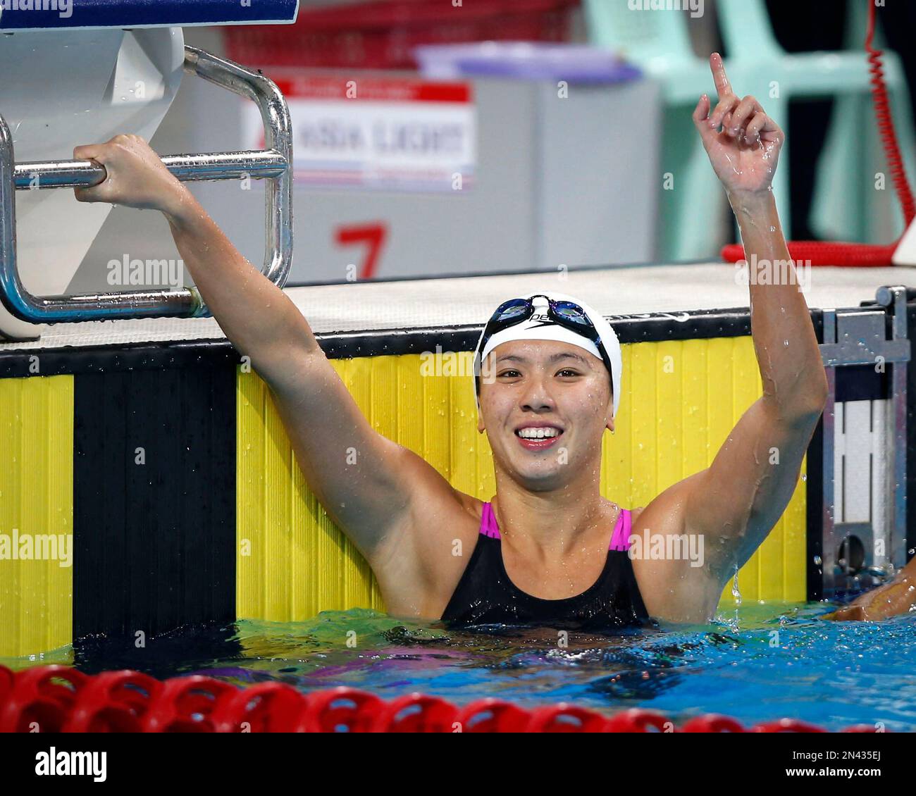 In this Dec. 16, 2014 file photo, Singapore's Amanda Lim celebrates ...