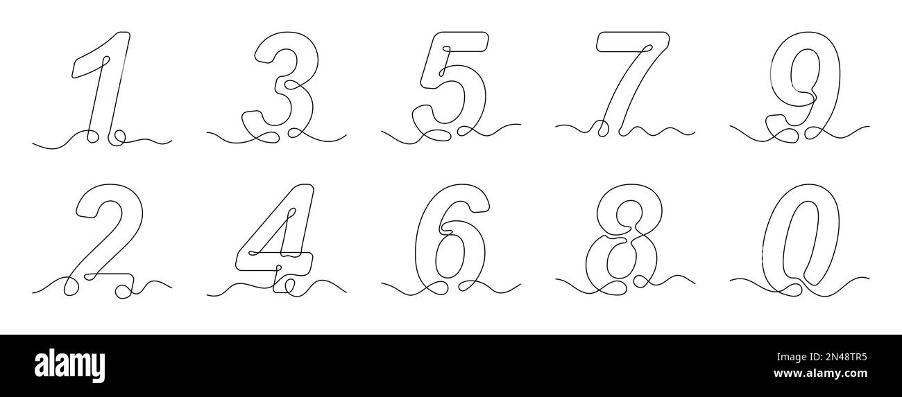 Numeri nello stile di disegno a linea continua. Line art dei numeri ...