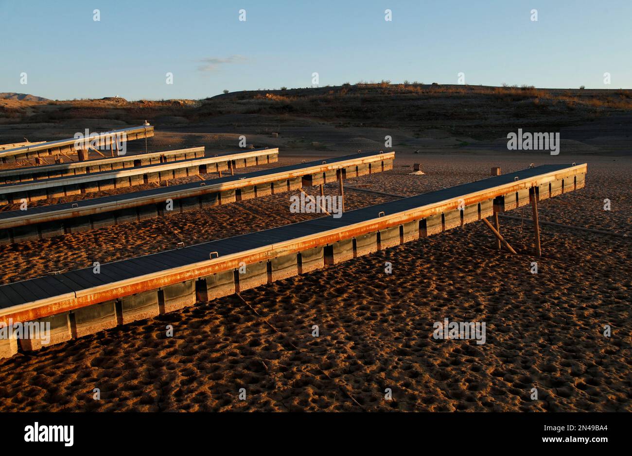 In this July 16, 2014 photo, docks at what was once the Echo Bay Marina ...