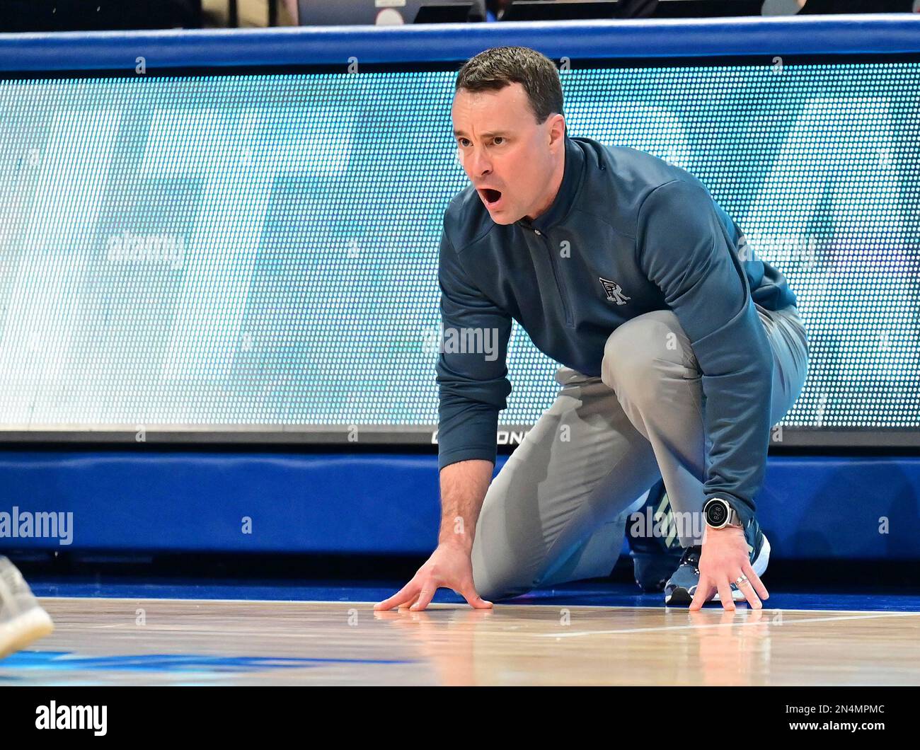 ST. LOUIS, MO - FEBRUARY 07: Rhode Island coach Archie Miller watches ...