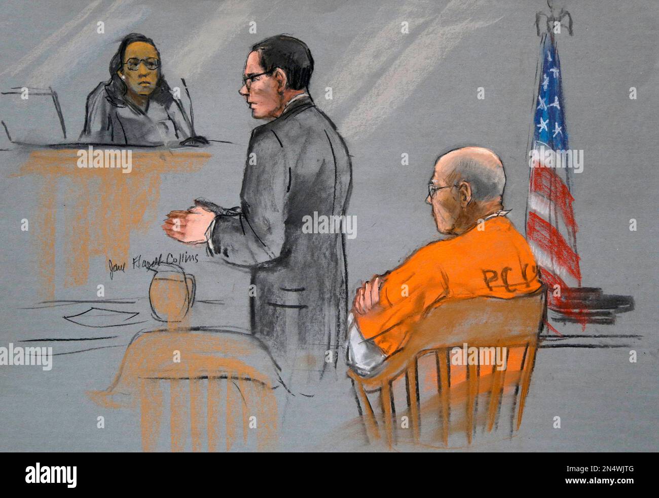 A courtroom sketch depicts James "Whitey" Bulger, right, as his ...