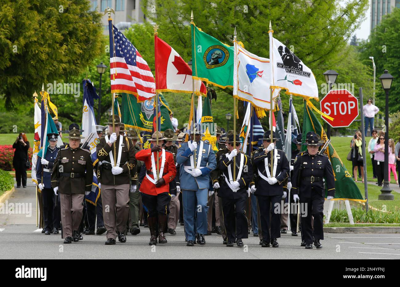 A color guard comprised of law enforcement agencies from the U.S. and ...