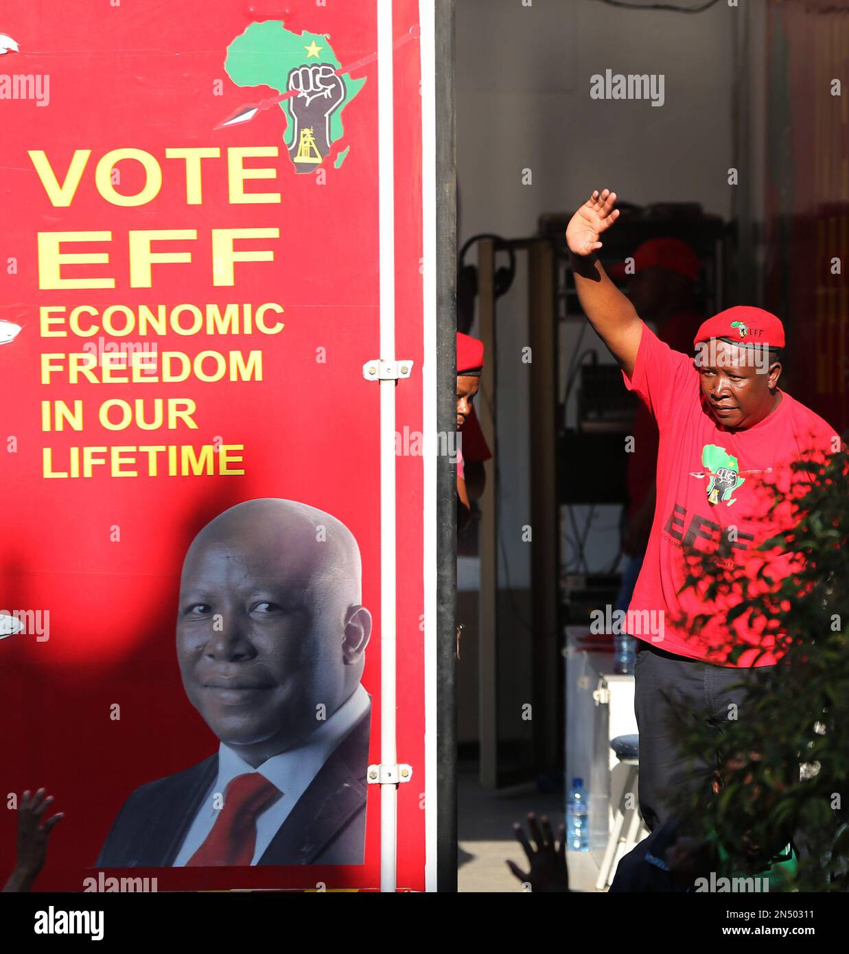 Economic Freedom Fighters' (EFF) leader Julius Malema, waves after ...