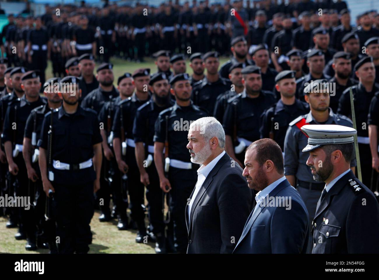 Gaza's Hamas Prime Minister Ismail Haniyeh, center, and Fathi Hamad ...