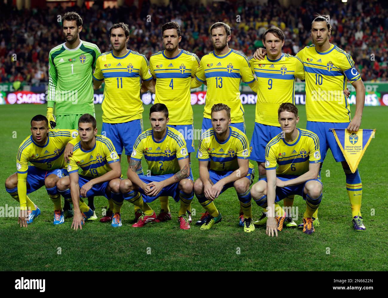 Sweden's players pose for photos before the World Cup qualifying ...