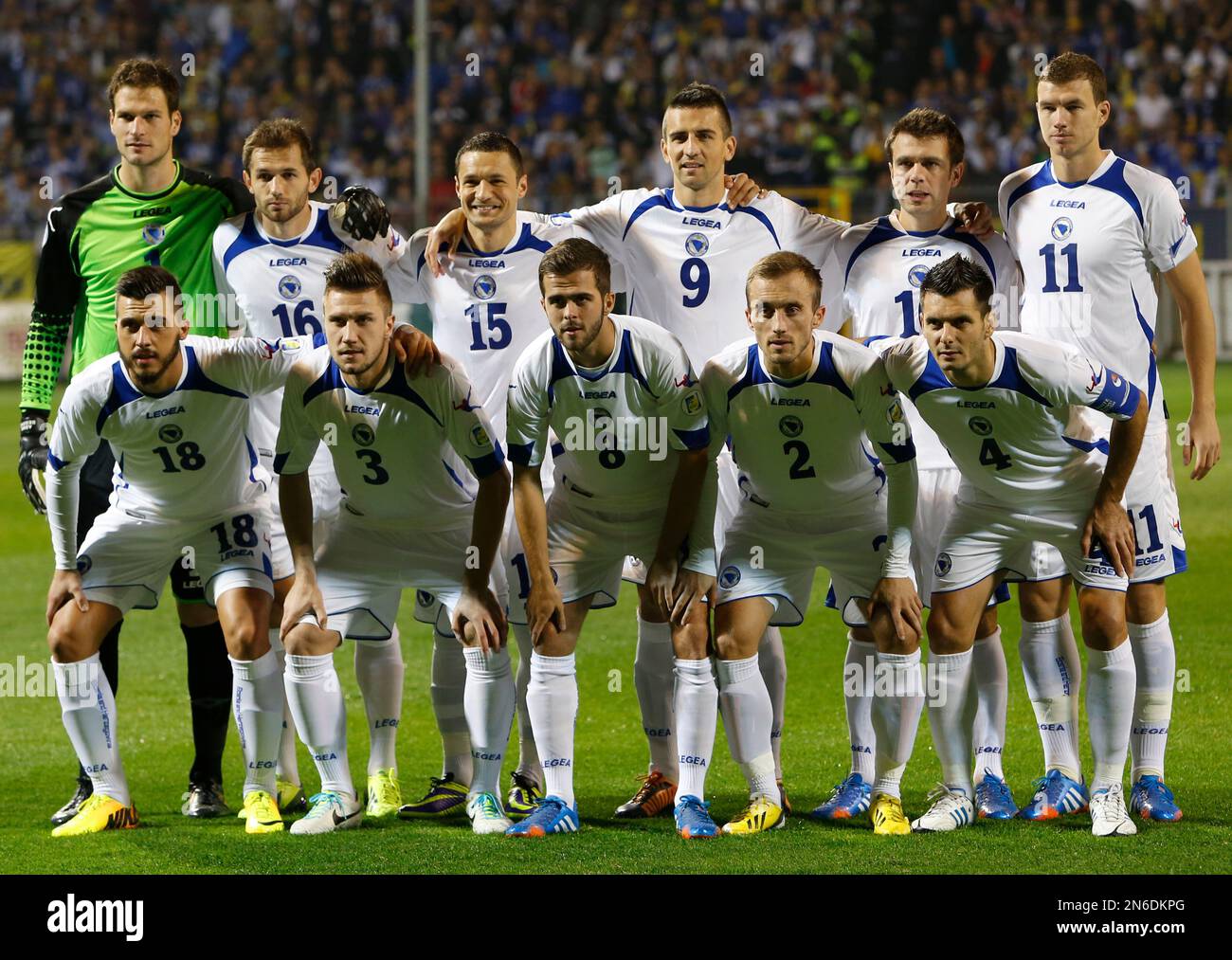 Bosnia's players (standing) from left Asmir Begovic, Senad Lulic, Sead ...