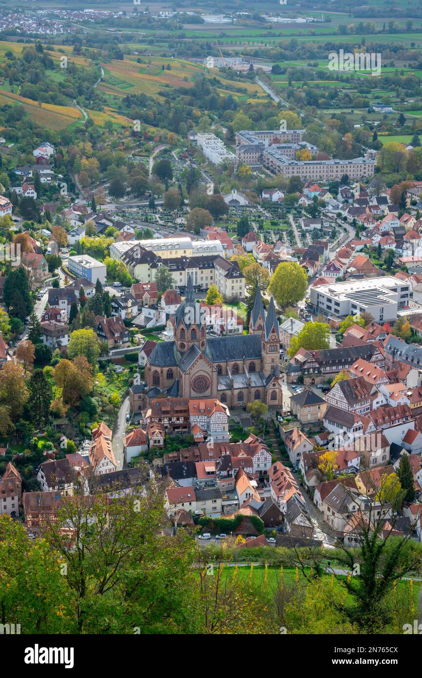 Vista dal castello di starkenburg alla cattedrale e al centro storico ...