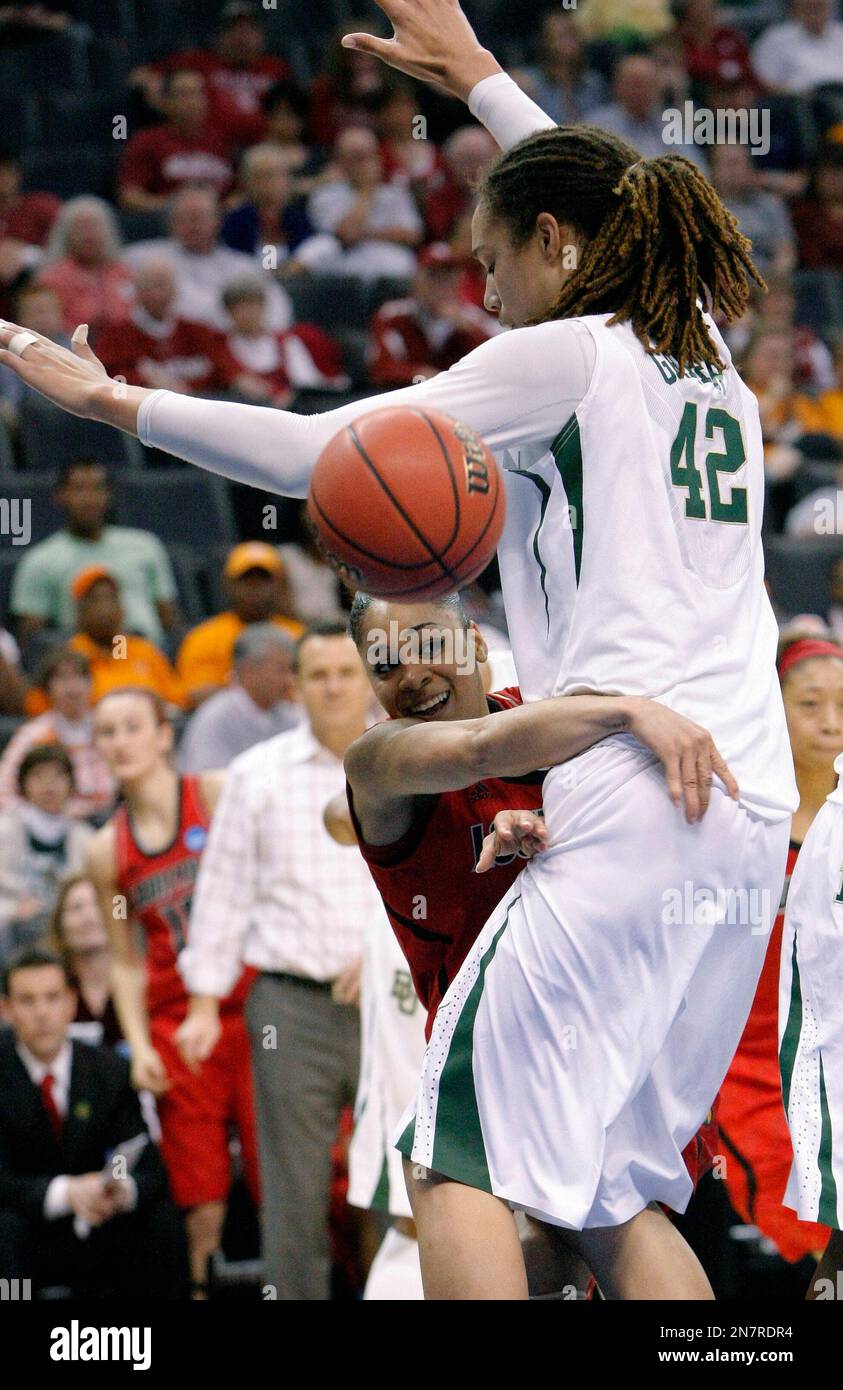 Louisville guard Bria Smith, left, passes the ball around Baylor's ...