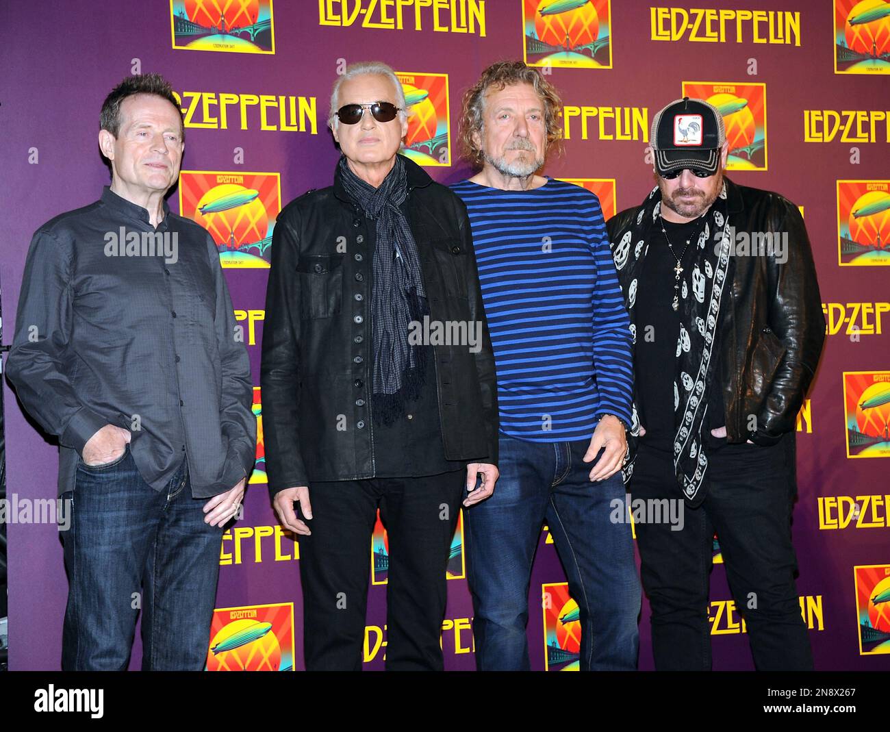 Led Zeppelin, from left, bassist/keyboardist John Paul Jones, guitarist ...