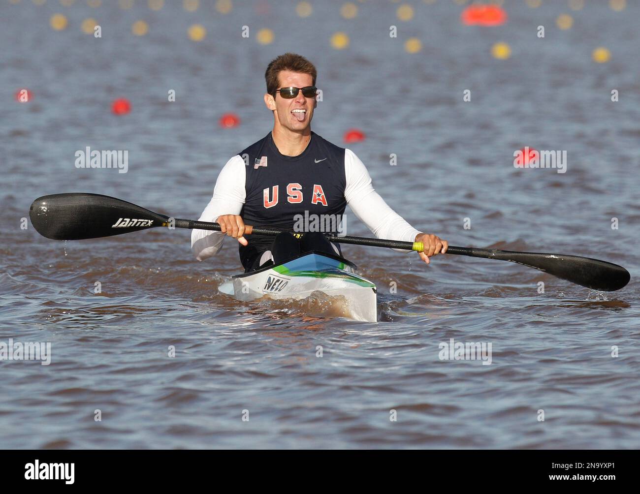 Ryan Dolan reacts after finishing the men's 200-meter single kayak ...