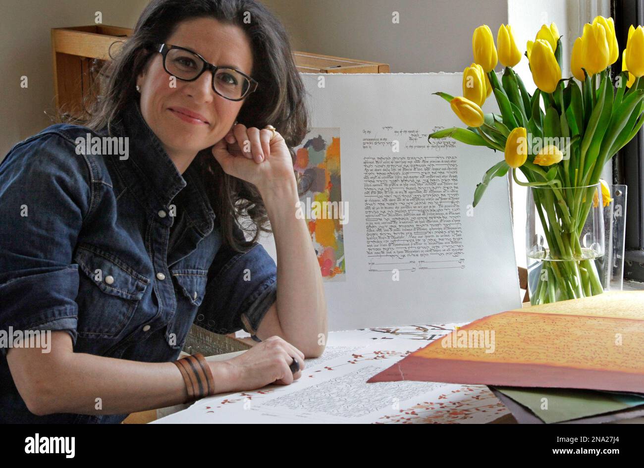 In this March 15, 2012 photo, artist Shephanie Caplan poses while she ...