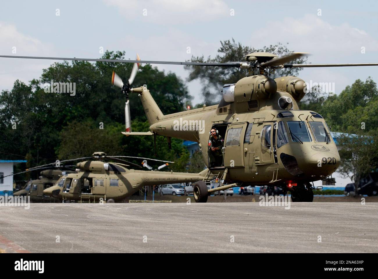 A brand new Polish multi-role Sokol Combat Utility helicopter prepares to take off with some ...
