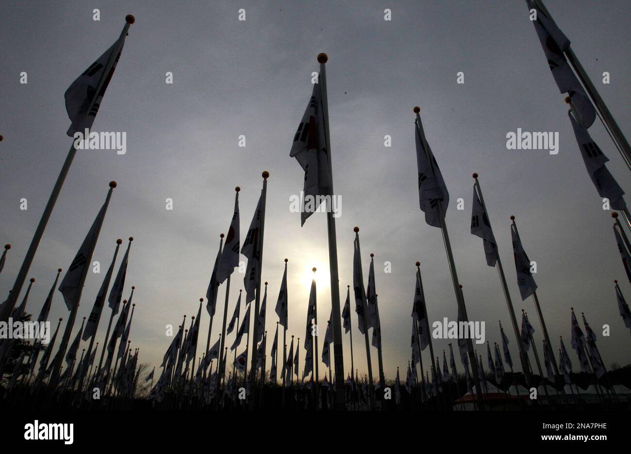 South Korea's national flags hang to celebrate the March First ...
