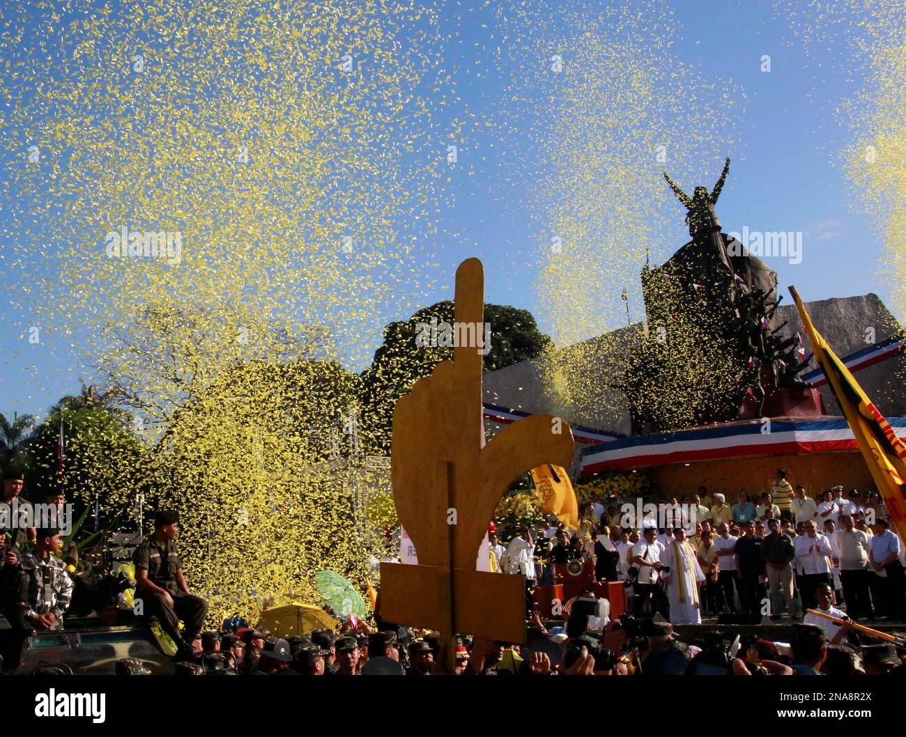 Confetti rain on the crowd during the 26th anniversary celebration of ...