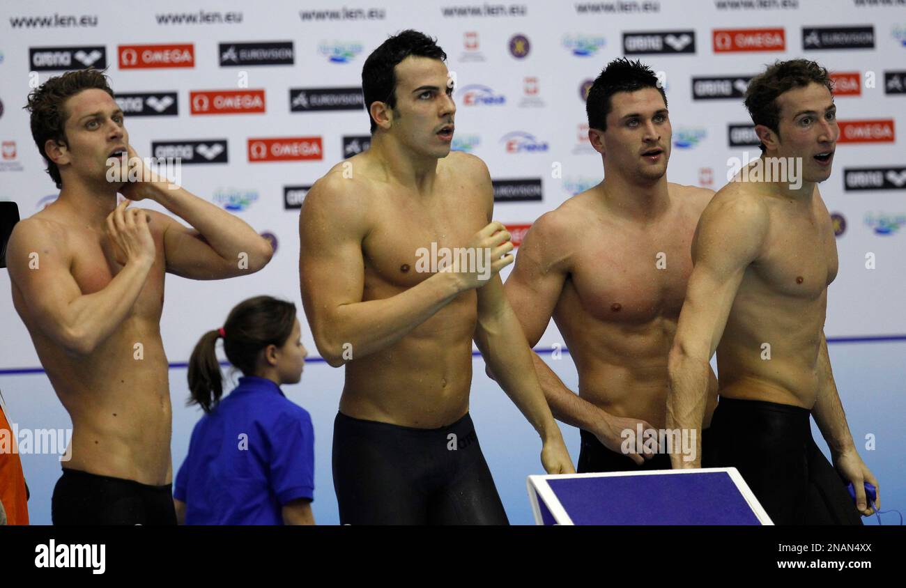 Italy's gold medal winning team, from left, Luca Dotto, Federico ...