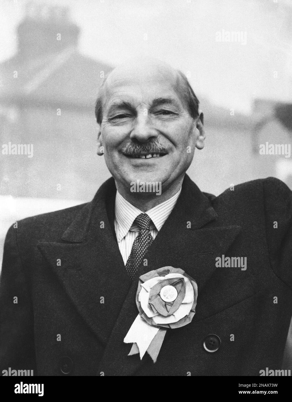 Britain’s Prime Minister Clement Attlee beams at his constituents as he ...