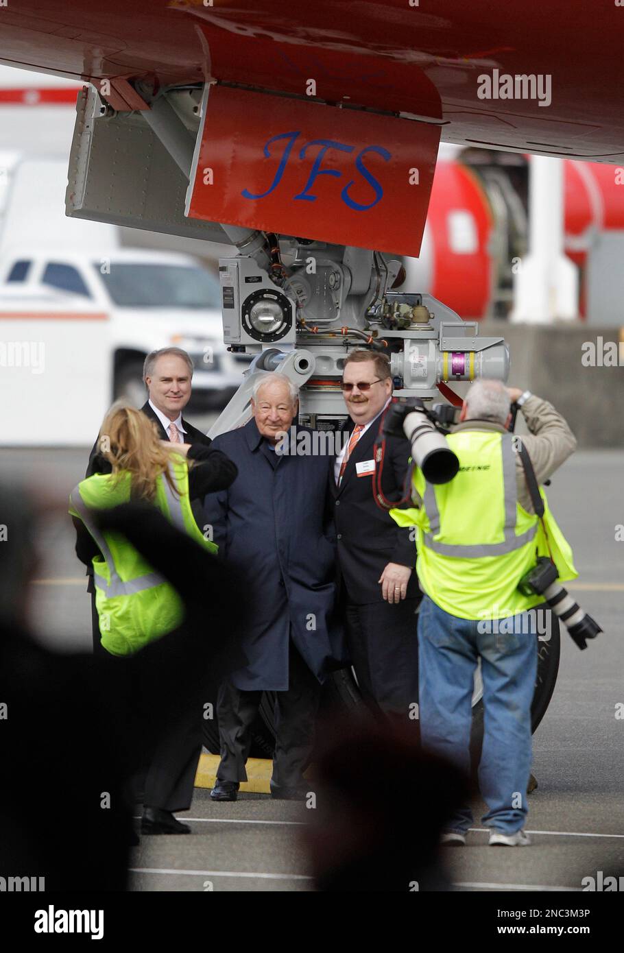 Boeing engineer Joe Sutter, center, who is known as "the father of the ...