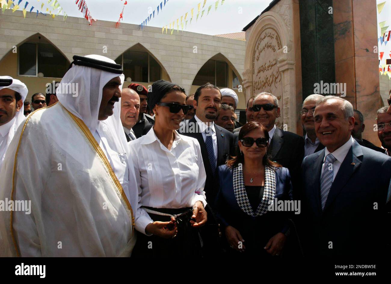 From left, Sheik Hamad bin Khalifa Al Thani, his wife Sheika Mozah bint ...
