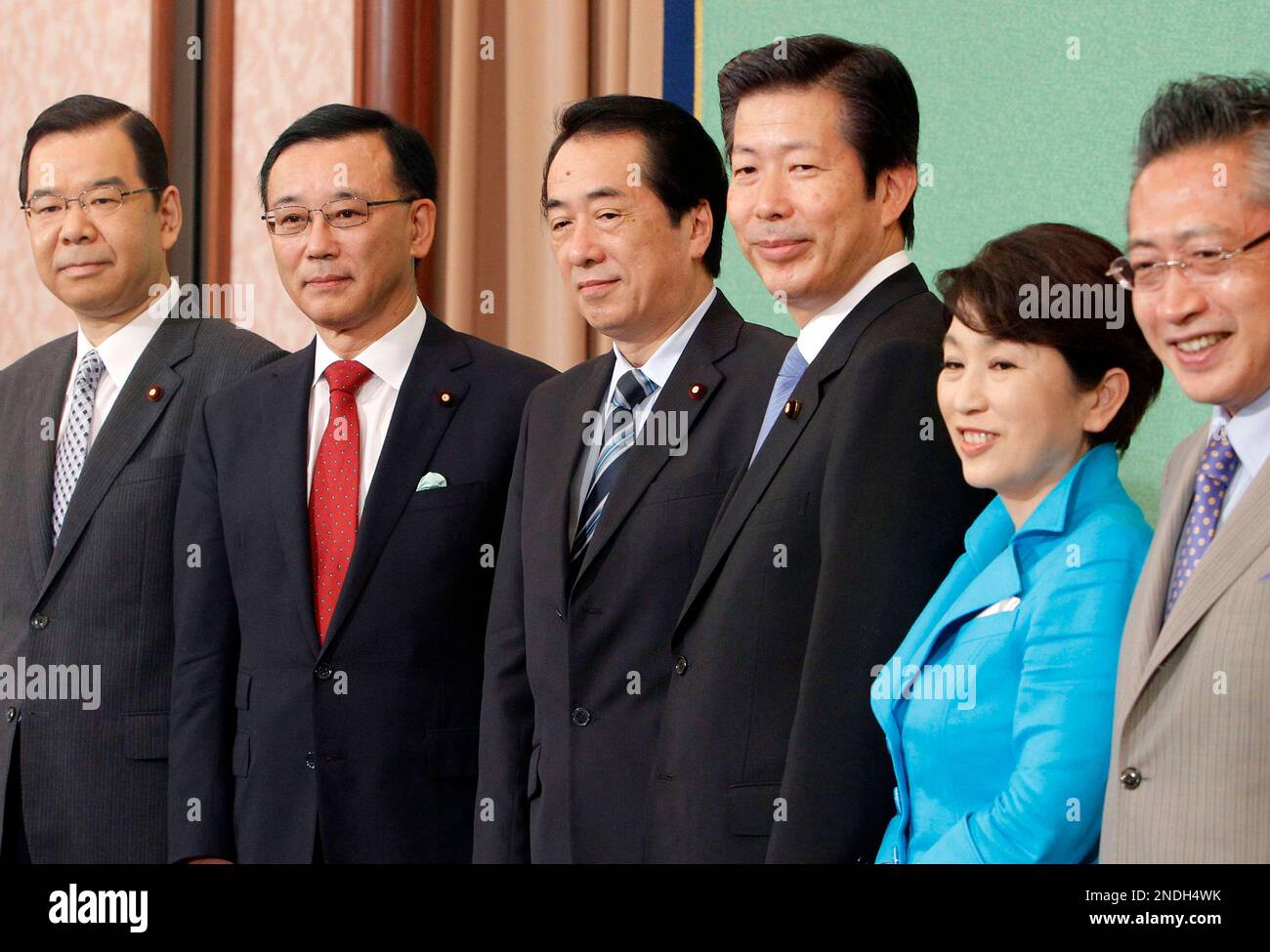 Leaders of political parties pose at photo session from left to right ...