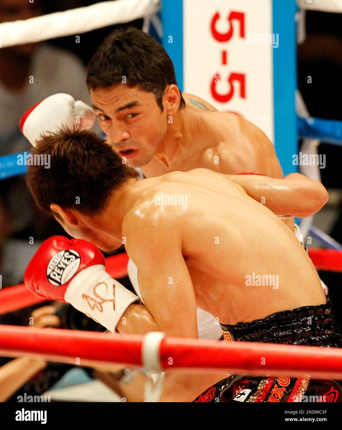 Mexican WBO champion Fernando Montiel, background, and Japanese WBC ...