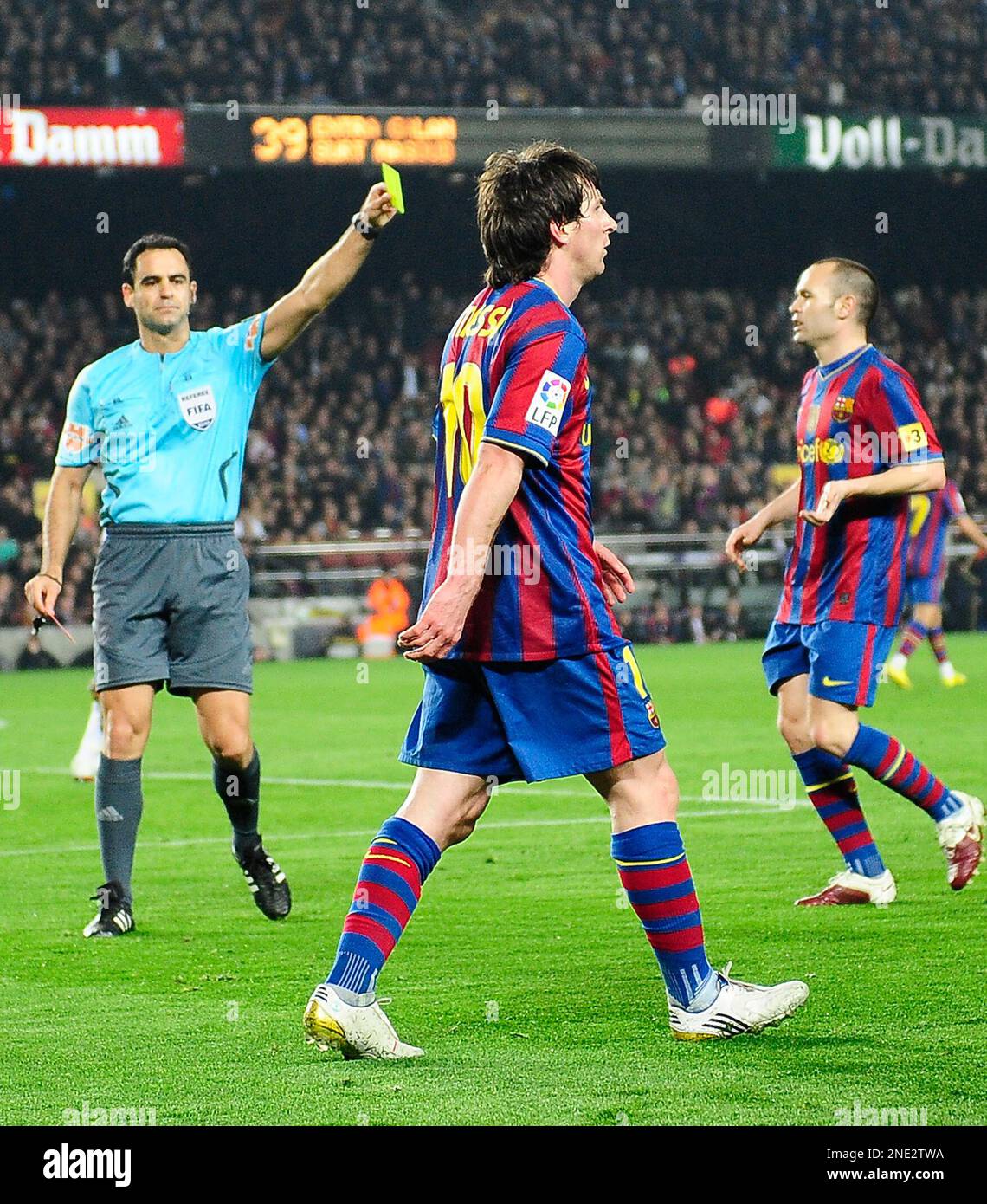 FC Barcelona's Lionel Messi from Argentina reacts, center, as the ...
