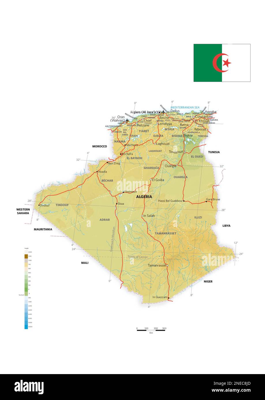 Mappa di algeria fisica immagini e fotografie stock ad alta risoluzione ...