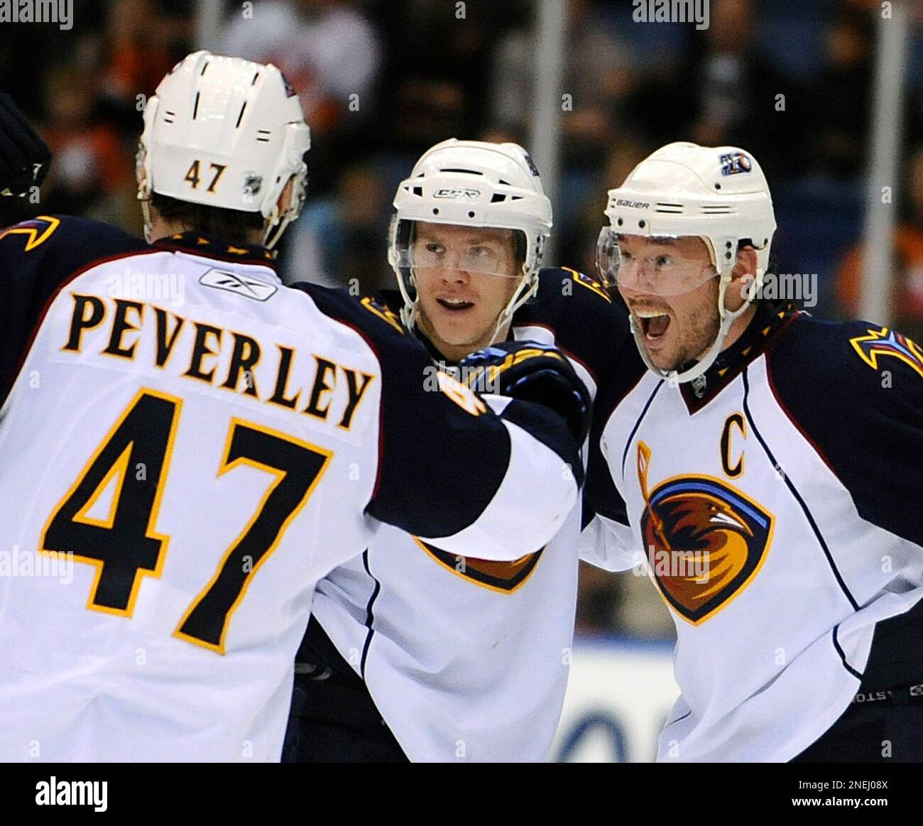 Atlanta Thrashers' Ilya Kovalchuk (17) celebrates his third period goal ...