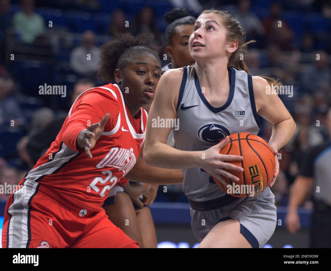 Penn State's Shay Ciezki, right, drives to the basket against Ohio ...