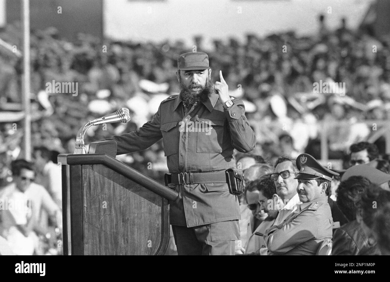 Cuban President Fidel Castro speaks to a military gathering on the 20th ...