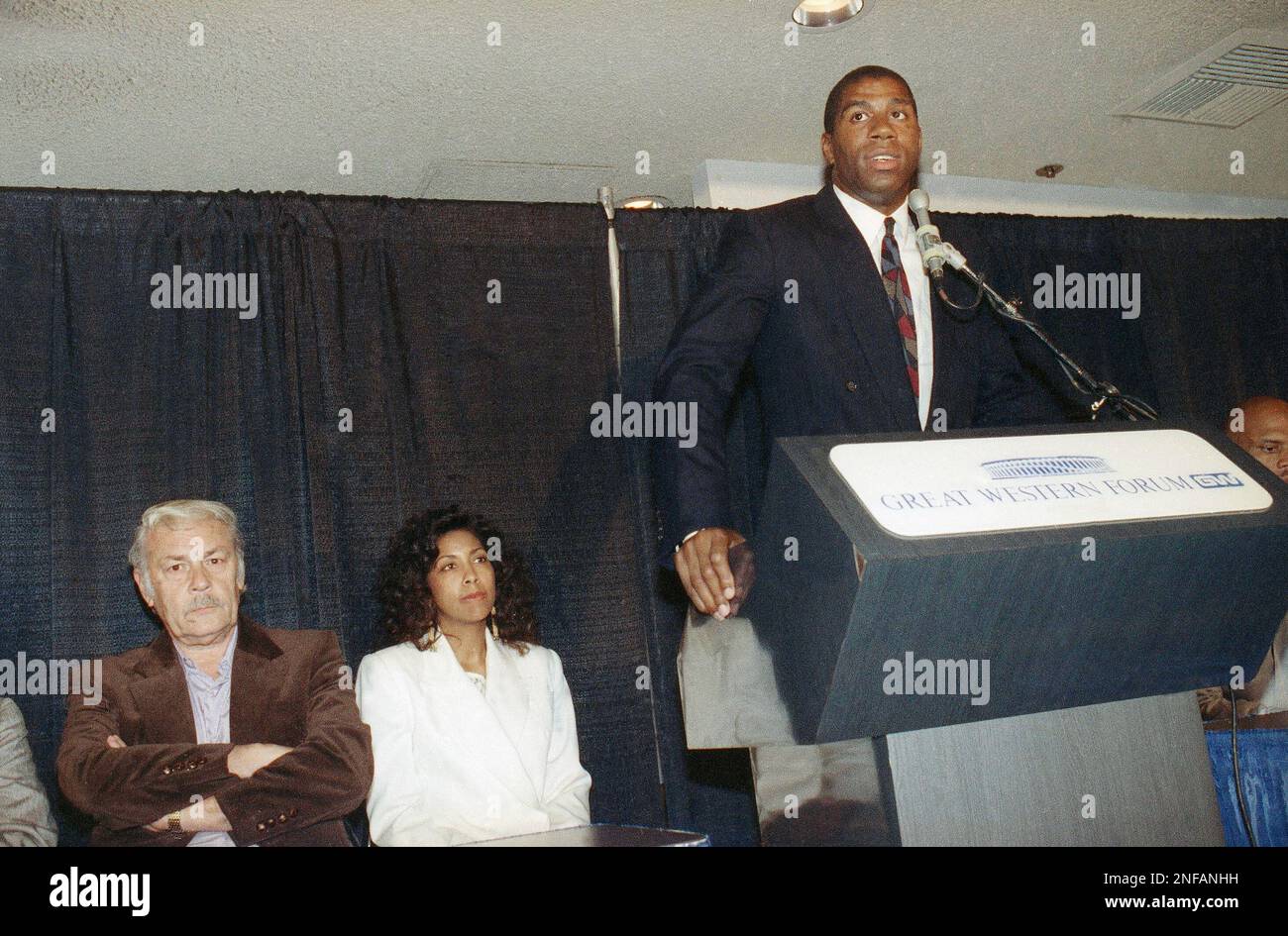Earvin "Magic" Johnson announces his retirement from the Los Angeles ...