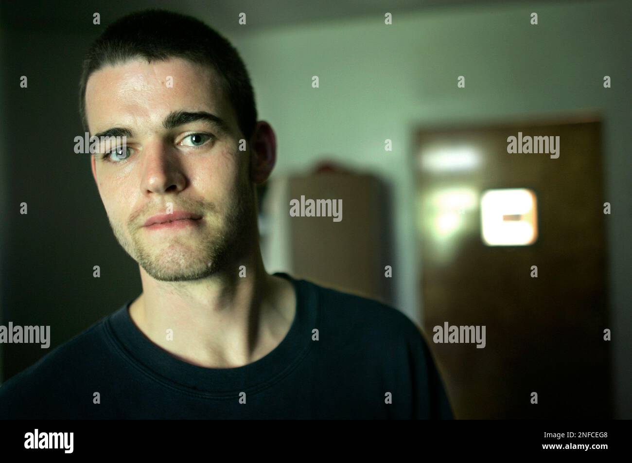 Iraq War combat veteran Andrew Cotrel stands in his living quarters at ...