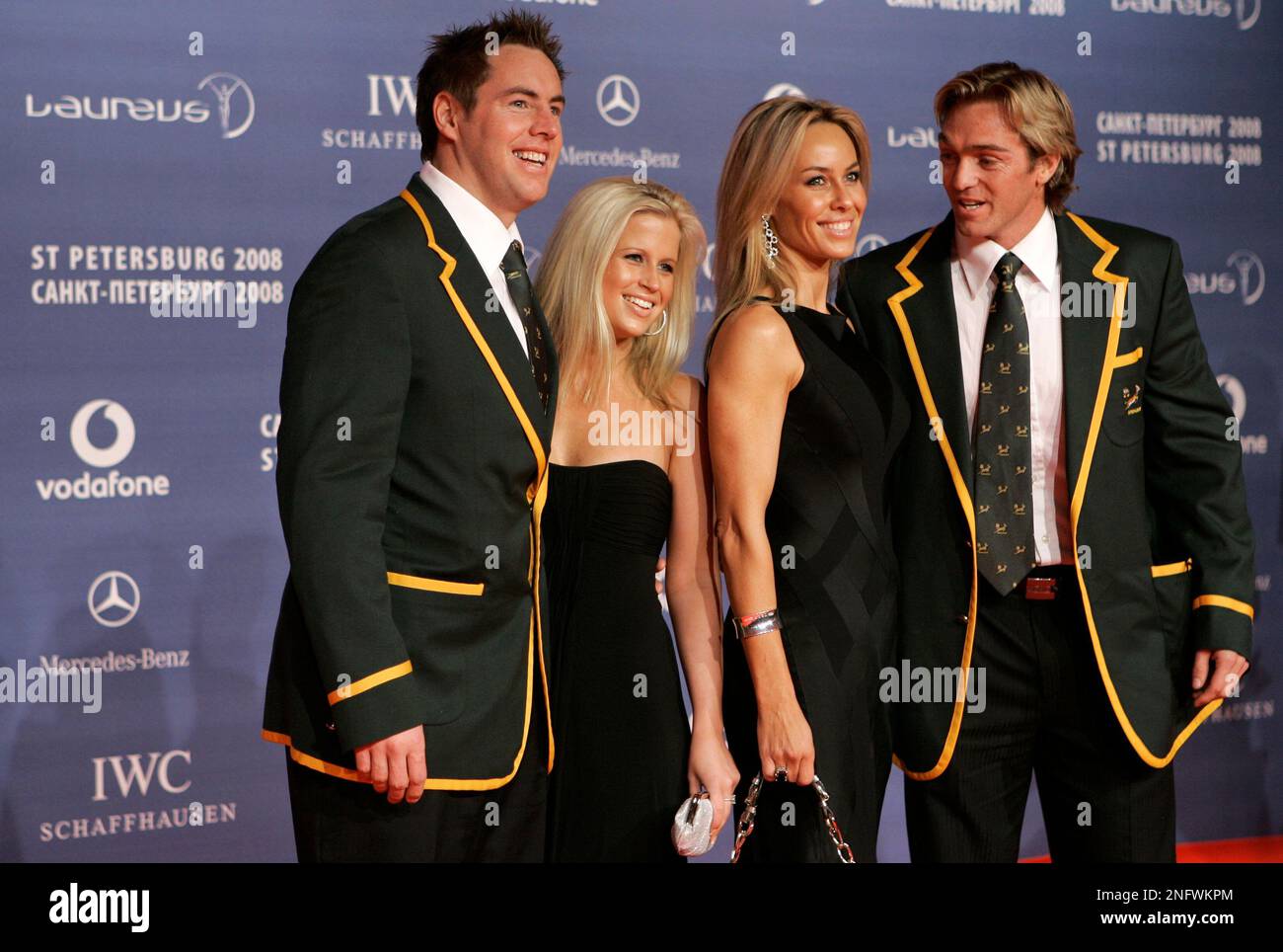 Players of South Africa's rugby team, Butch James, left, with his ...