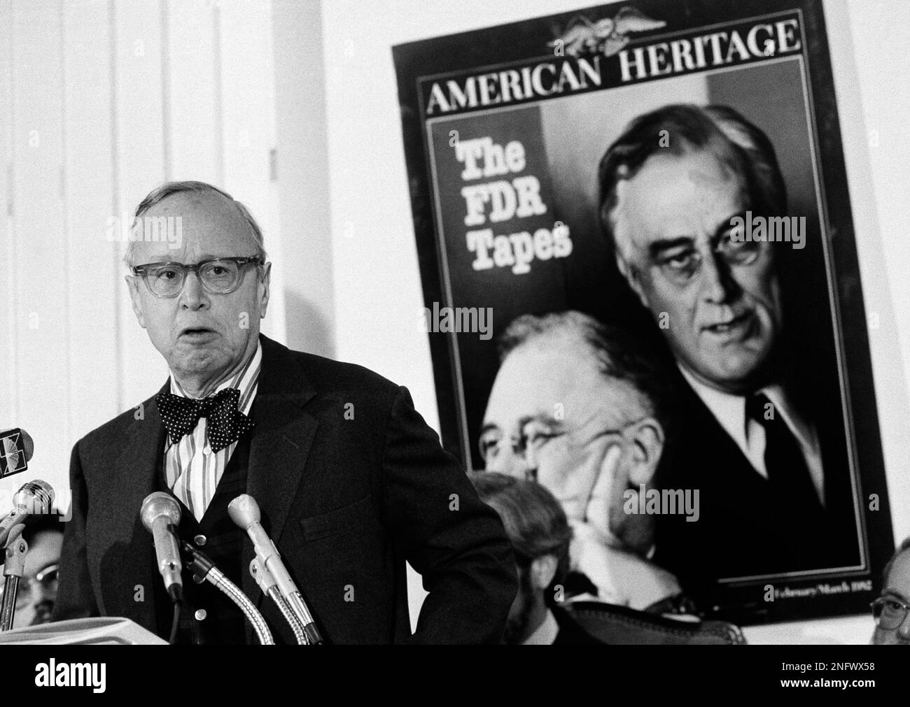 Historian Arthur Schlesinger speaks at a news conference for the ...