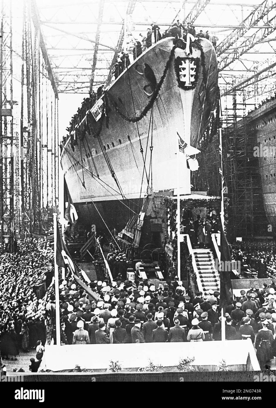 The launch of the new German heavy cruiser, named 'Admiral Hipper', at ...