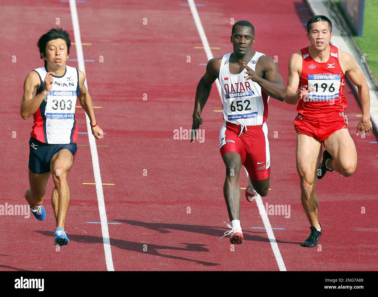 Japan's Shigeyuki Kojima, Qatar's Khalid Al Obaidli and Hong Kong's Chiang Wai Hung, from left ...
