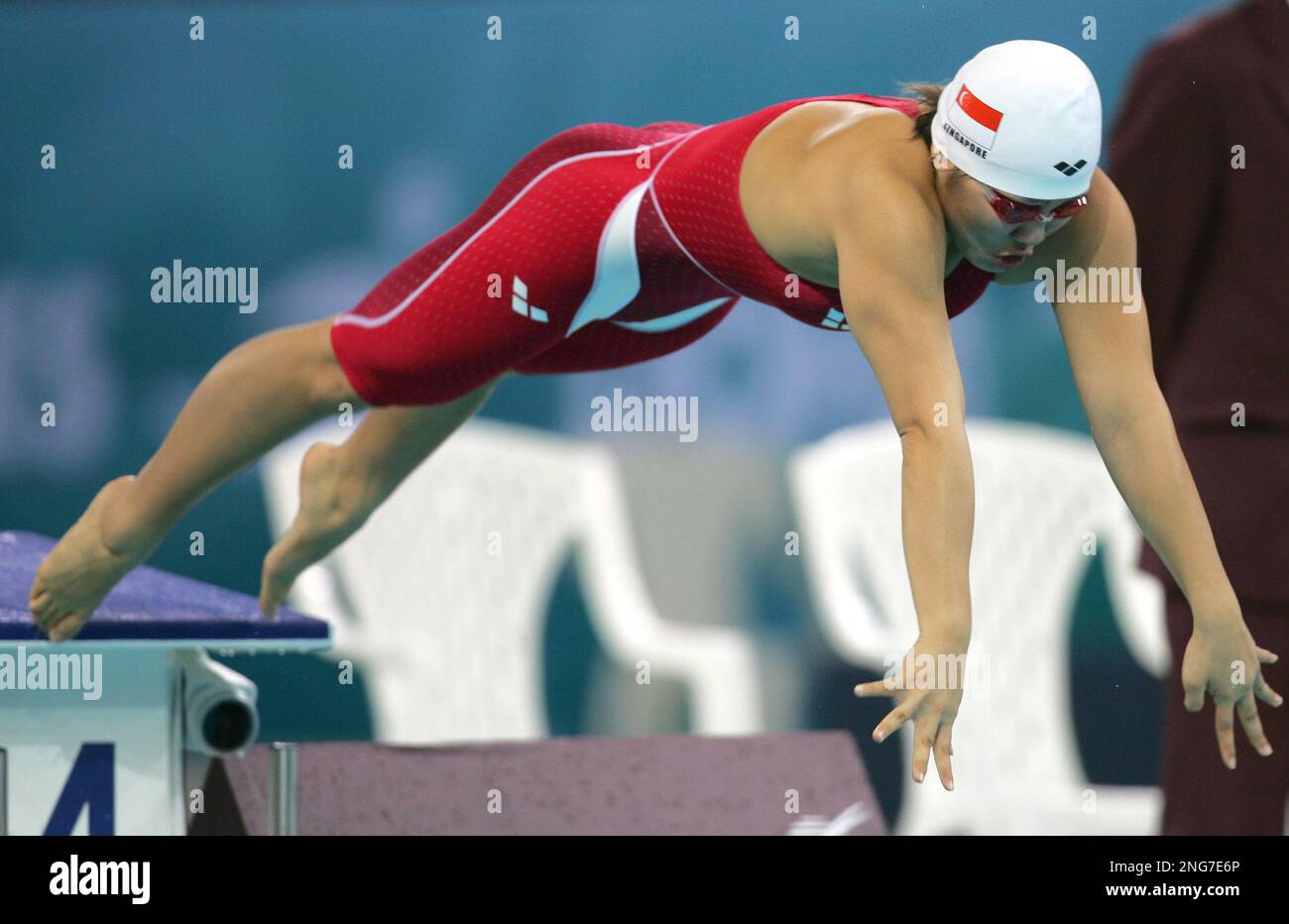 Singapore's Tao Li starts on her way to the bronze medal in the final of the Women's 100m ...