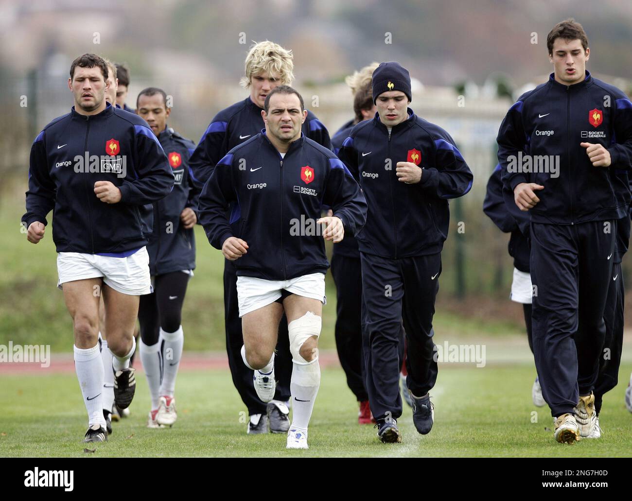 French rugby team players, Lionel Nallet, captain Raphael Ibanez ...