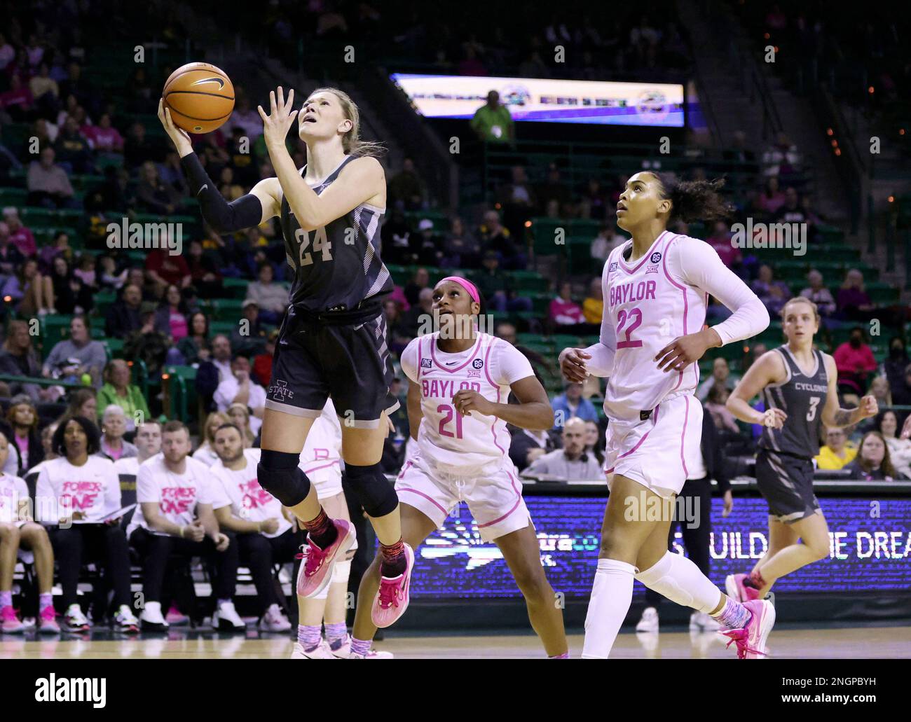 Iowa State guard Ashley Joens (24) scores past Baylor guard Ja'Mee ...