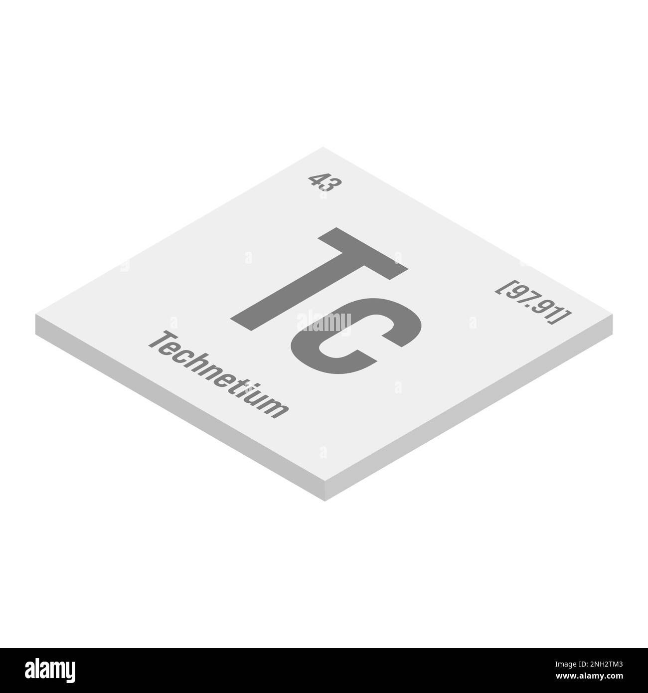 Tecnezio, Tc, grigio 3D immagine isometrica dell'elemento periodico ...