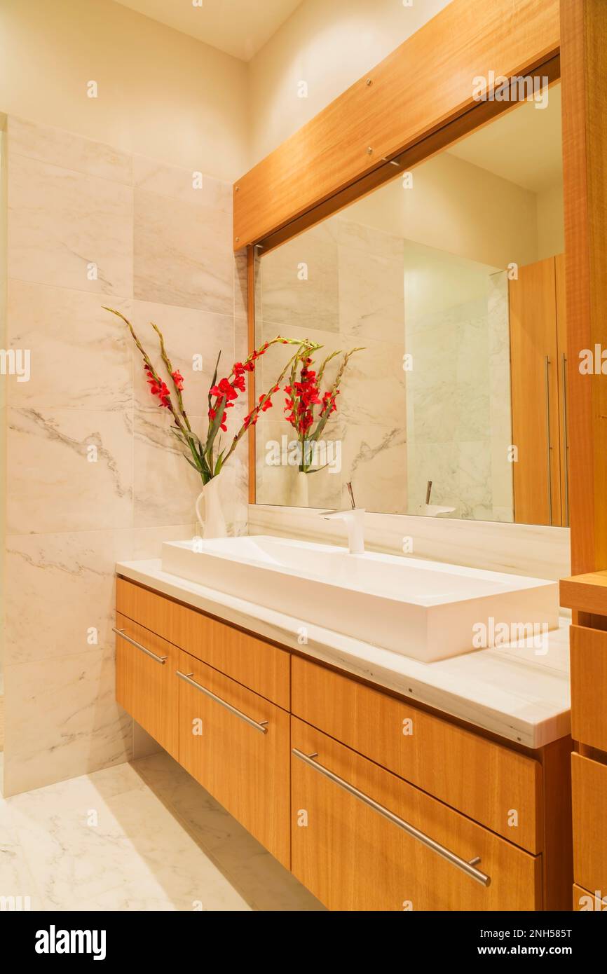 Armadio Douglas in legno di abete con ripiano in marmo bianco e lavabo ...