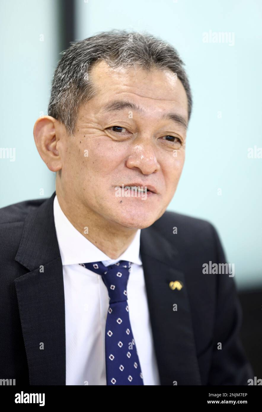 DUSKIN CO.'s president Hiroyuki Okubo poses for a photo in Suita City ...