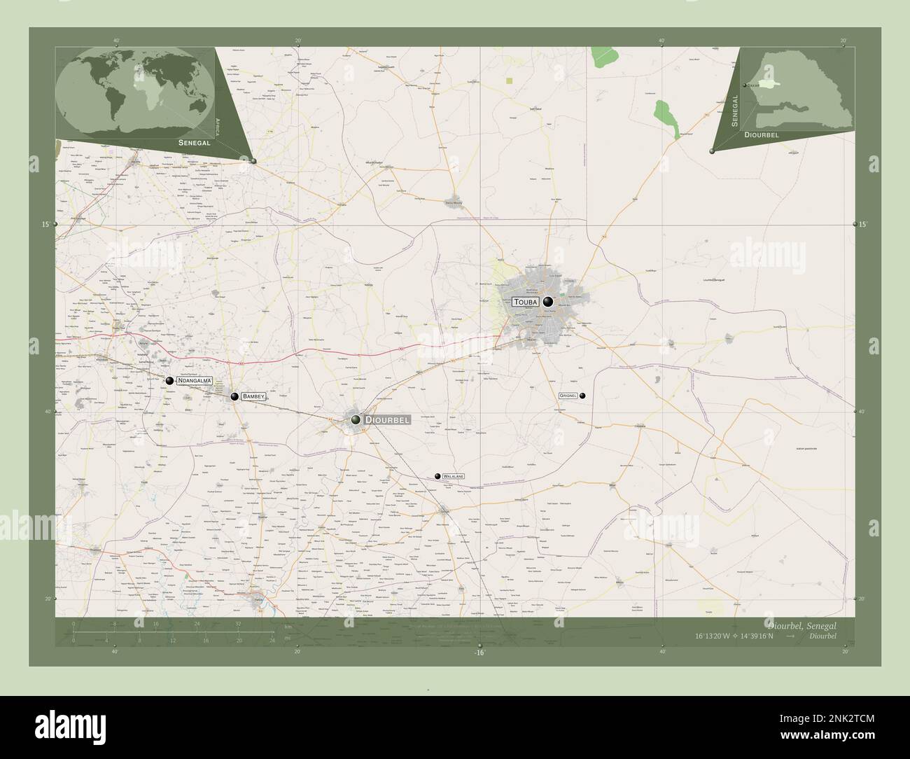 Diourbel, regione del Senegal. Aprire la mappa stradale. Località e ...