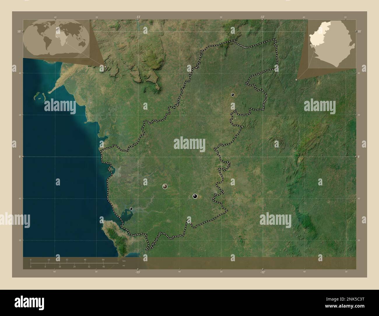 Nord Ovest, provincia della Sierra Leone. Mappa satellitare ad alta ...