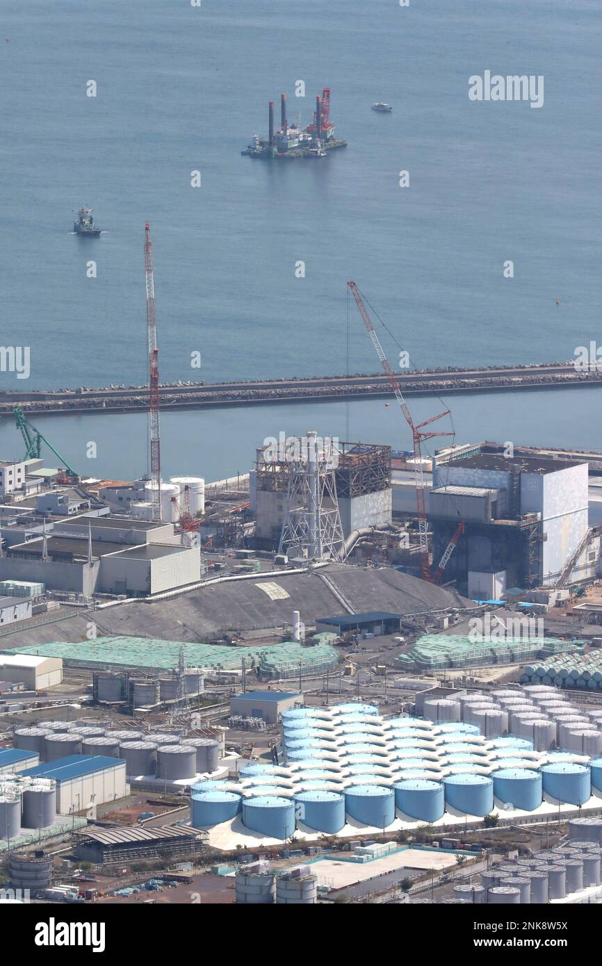 An aerial photo shows a drilling vessel off the crippled Fukushima No ...